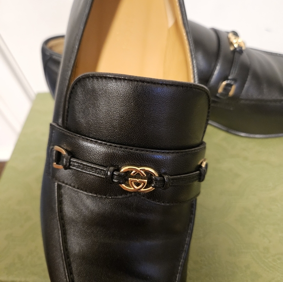 Gucci | Shoes | Gucci Womens Interlocking G Apron Toe Loafers Black B ...